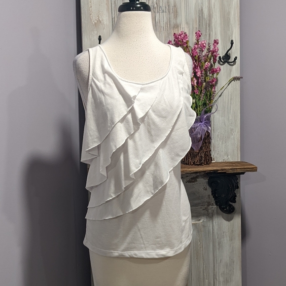Rafaella | Tops | Rafaella White Ruffle Layered Tank | Poshmark
